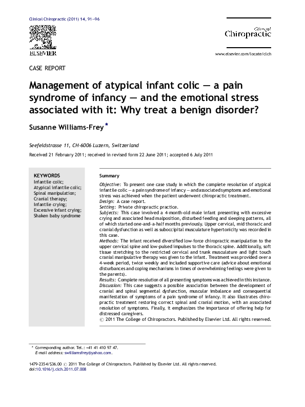 (PDF) Management of atypical infant colic – a pain syndrome of infancy ...