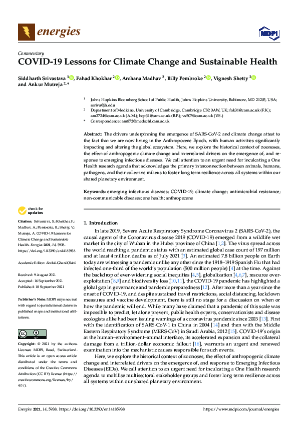 (PDF) COVID-19 Lessons for Climate Change and Sustainable Health