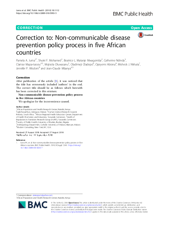 (PDF) Correction to: Non-communicable disease prevention policy process ...