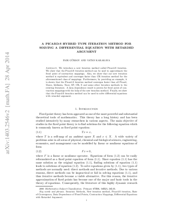 Pdf A Picard S Hybrid Type Iteration Method For Solving A Differential Equation With Retarded