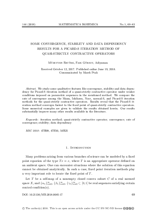 (PDF) Some convergence, stability and data dependency results for a Picard-S iteration method of ...