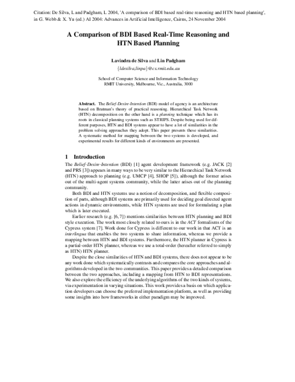 (PDF) A comparison of BDI based real-time reasoning and HTN based ...
