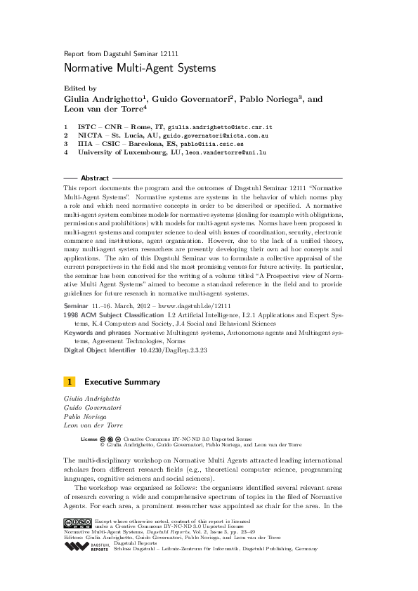 (PDF) Normative Multi-Agent Systems (Dagstuhl Seminar 12111)}}