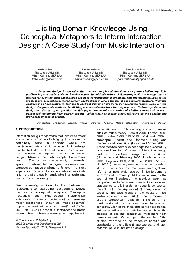 (PDF) Eliciting Domain Knowledge Using Conceptual Metaphors to Inform Interaction Design: A Case ...