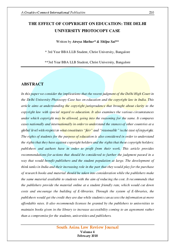 (PDF) THE EFFECT OF COPYRIGHT ON EDUCATION: THE DELHI UNIVERSITY ...