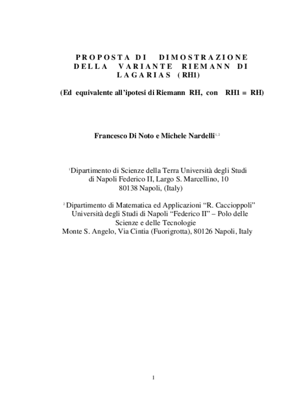 (PDF) PROPOSTA DI DIMOSTRAZIONE DELLA VARIANTE RIEMANN DI LAGARIAS ...