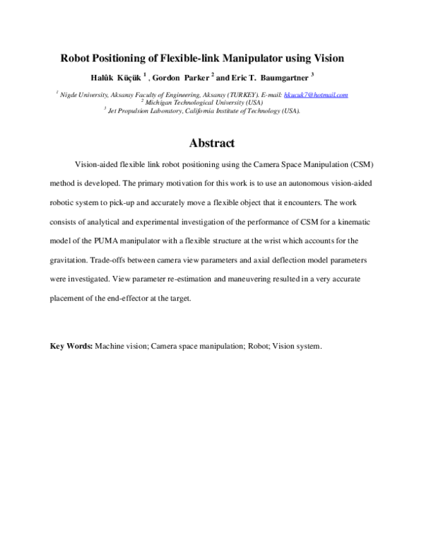 (PDF) Robot positioning of flexible-link manipulator using vision