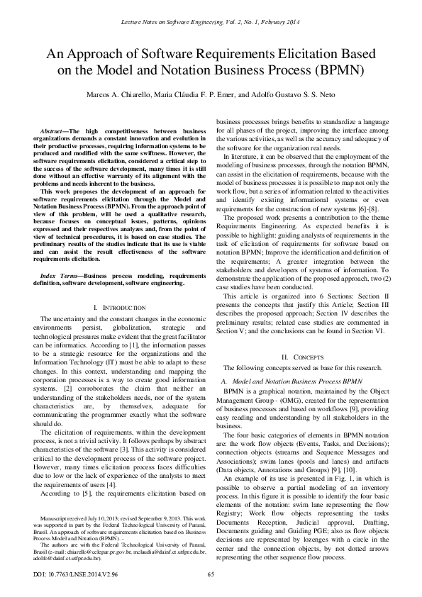 (PDF) An Approach of Software Requirements Elicitation Based on the Model and Notation Business ...