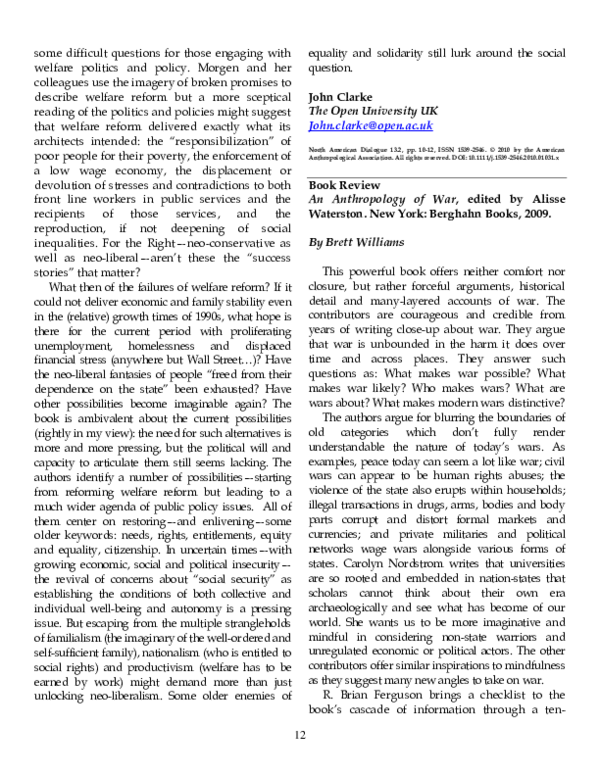 (PDF) An Anthropology of War edited by Alisse Waterston
