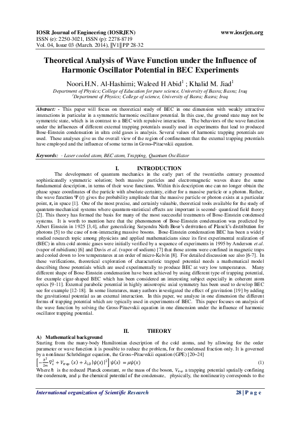 (PDF) Theoretical Analysis of Wave Function under the Influence of ...