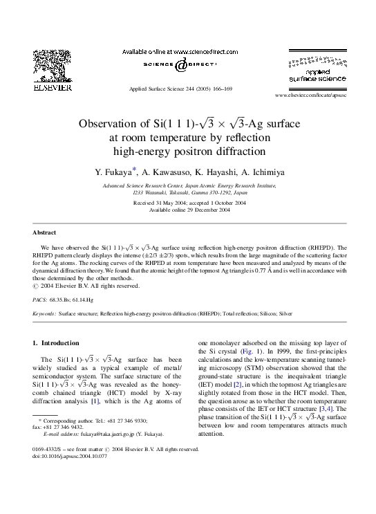 (PDF) Observation of Si(111)-×-Ag surface at room temperature by ...