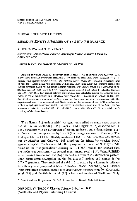 (PDF) RHEED intensity analysis of Si(111)7×7-H surface
