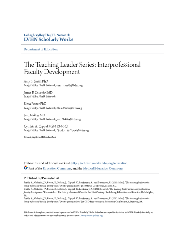 (PDF) The Teaching Leader Series: Interprofessional Faculty Development