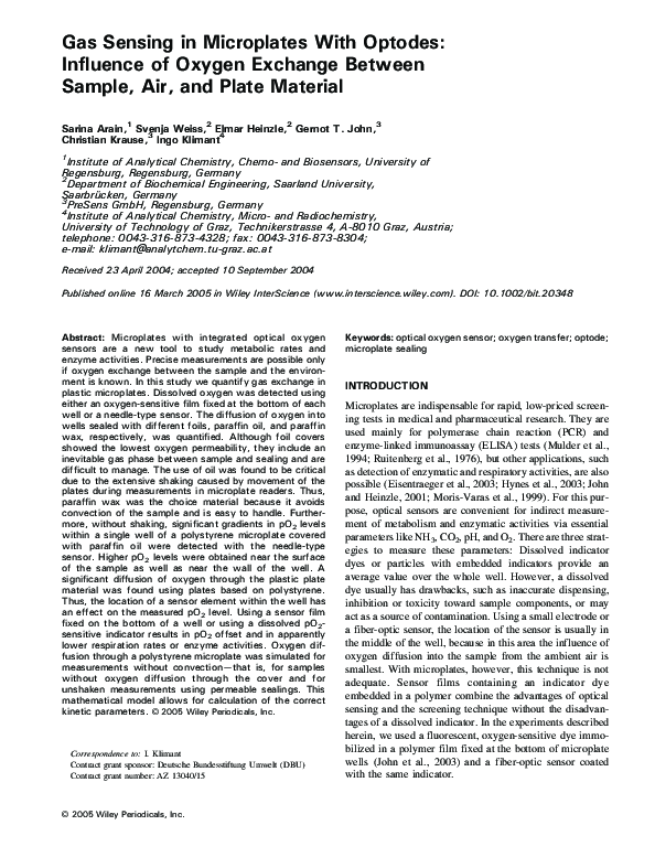 (PDF) Gas sensing in microplates with optodes: Influence of oxygen ...