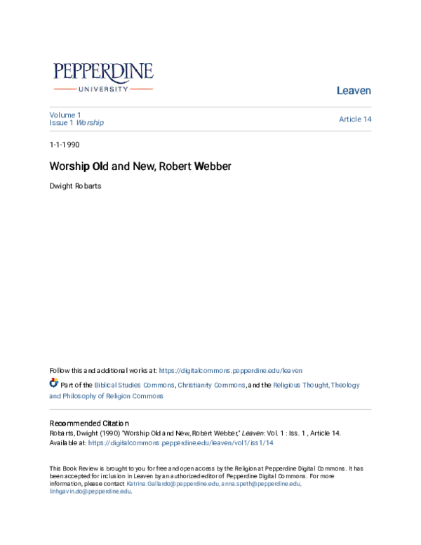 (PDF) Worship Old and New, Robert Webber
