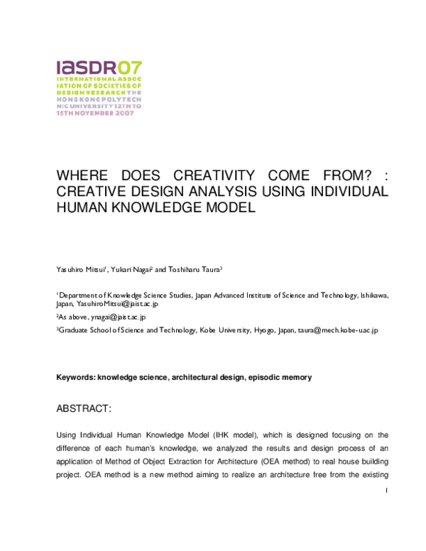(PDF) Where Does Creativity Come From? : Creative Design Analysis Using Individual Human ...