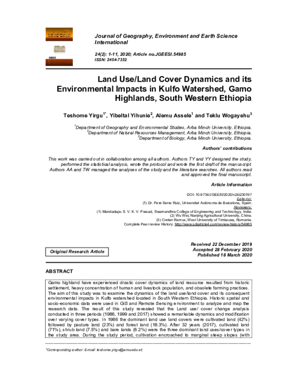 (PDF) Land Use/Land Cover Dynamics and its Environmental Impacts in Kulfo Watershed, Gamo ...