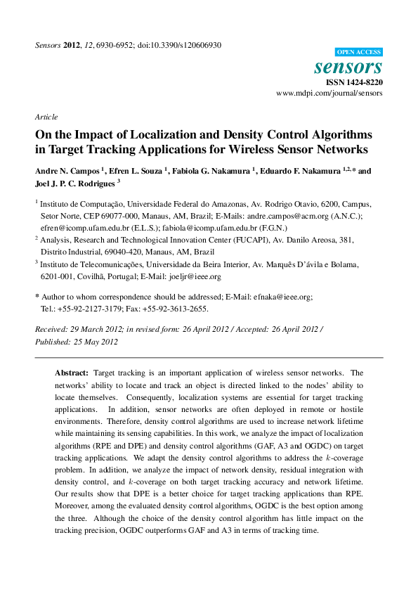 (PDF) On the Impact of Localization and Density Control Algorithms in Target Tracking ...