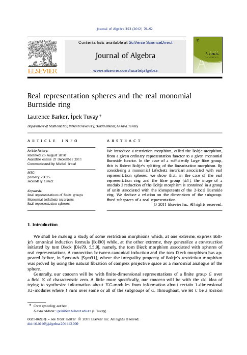 (PDF) Real representation spheres and the real monomial Burnside ring