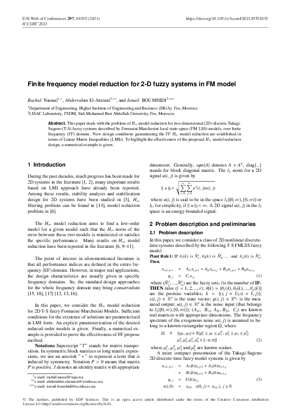 (PDF) Finite frequency model reduction for 2-D fuzzy systems in FM model