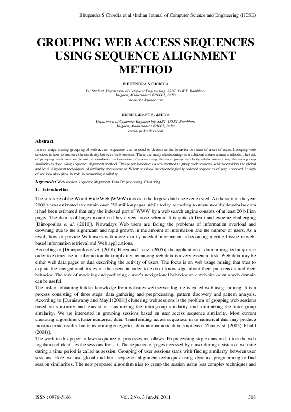 (PDF) Grouping Web Access Sequences Using Sequence Alignment Method