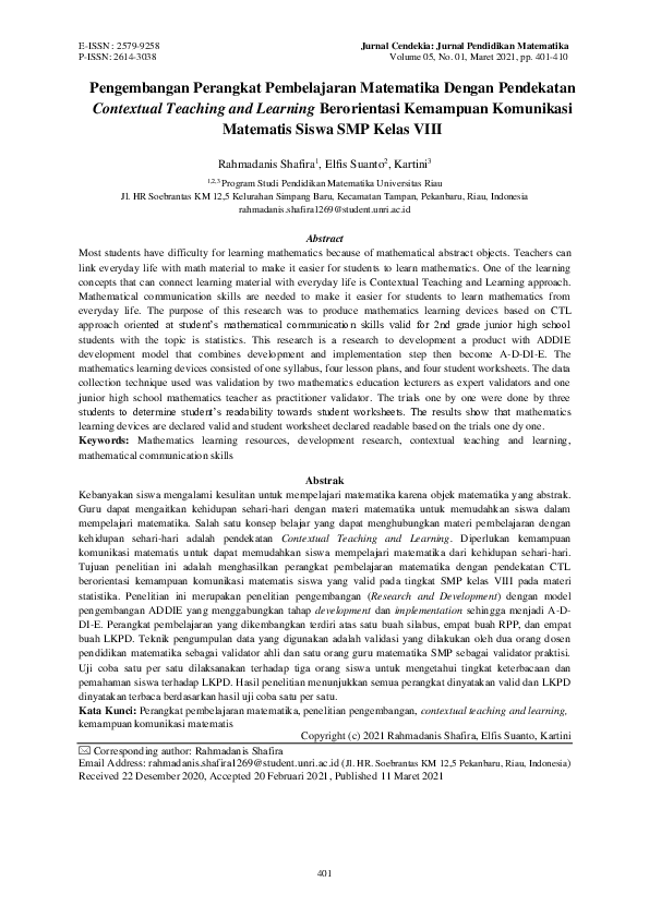 (PDF) Pengembangan Perangkat Pembelajaran Matematika Dengan Pendekatan Contextual Teaching and ...