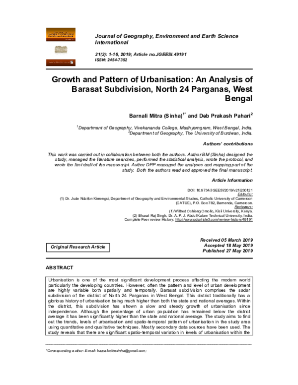 (PDF) Growth and Pattern of Urbanisation: An Analysis of Barasat ...