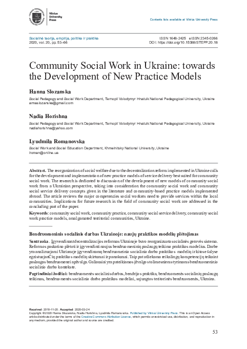 (PDF) Community Social Work in Ukraine: towards the Development of New ...