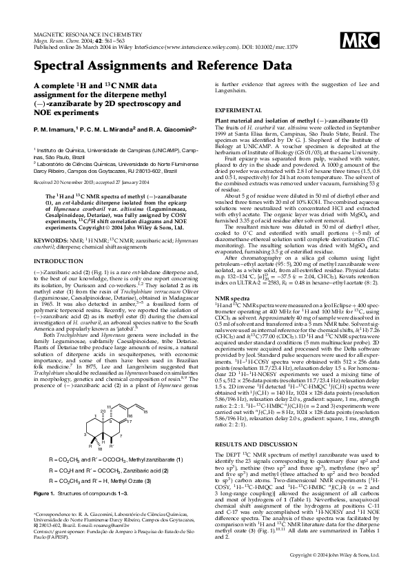 (PDF) A complete1H and13C NMR data assignment for the diterpene methyl ...