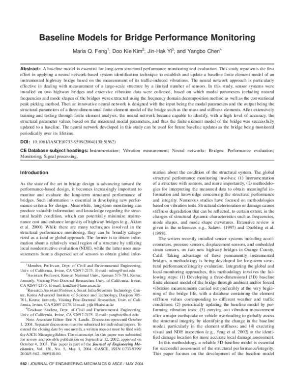 (PDF) Baseline Models for Bridge Performance Monitoring