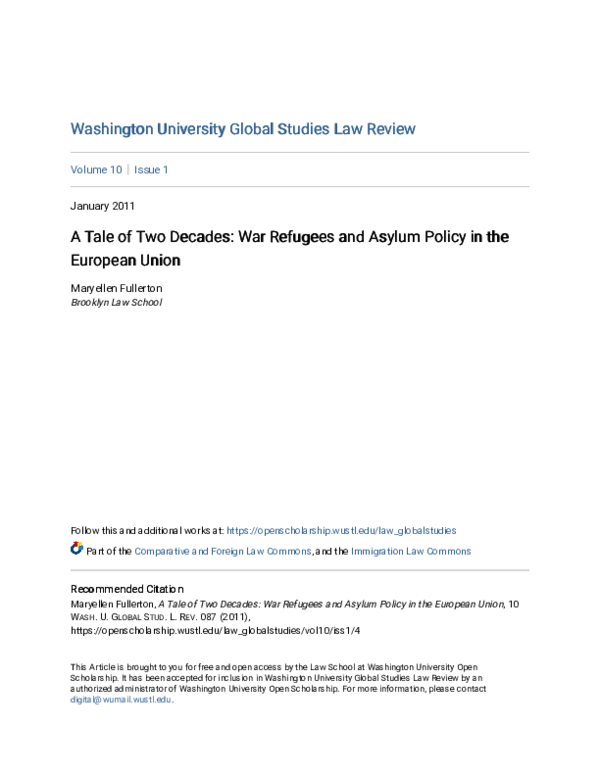 (PDF) A Tale of Two Decades: War Refugees and Asylum Policy in the ...