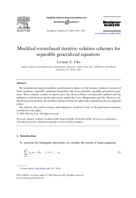(PDF) Modified overrelaxed iterative solution schemes for separable generalized equations