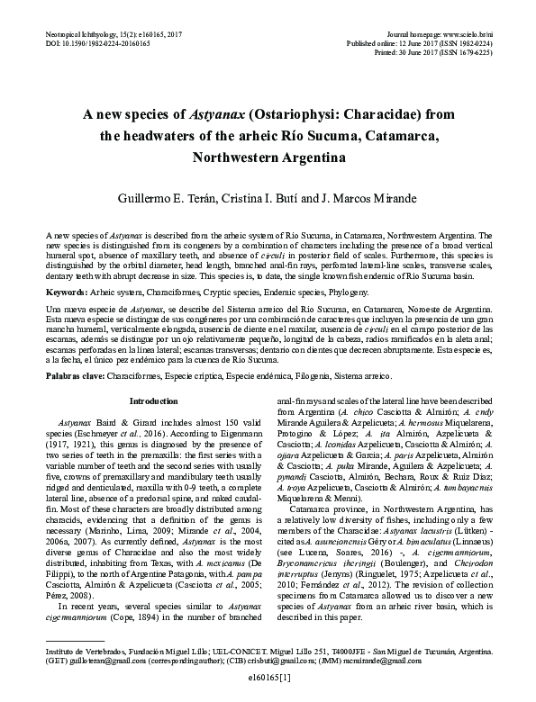 (PDF) A new species of Astyanax (Ostariophysi: Characidae) from the ...