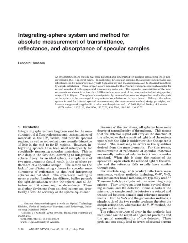 (PDF) Integrating-Sphere System and Method for Absolute Measurement of ...