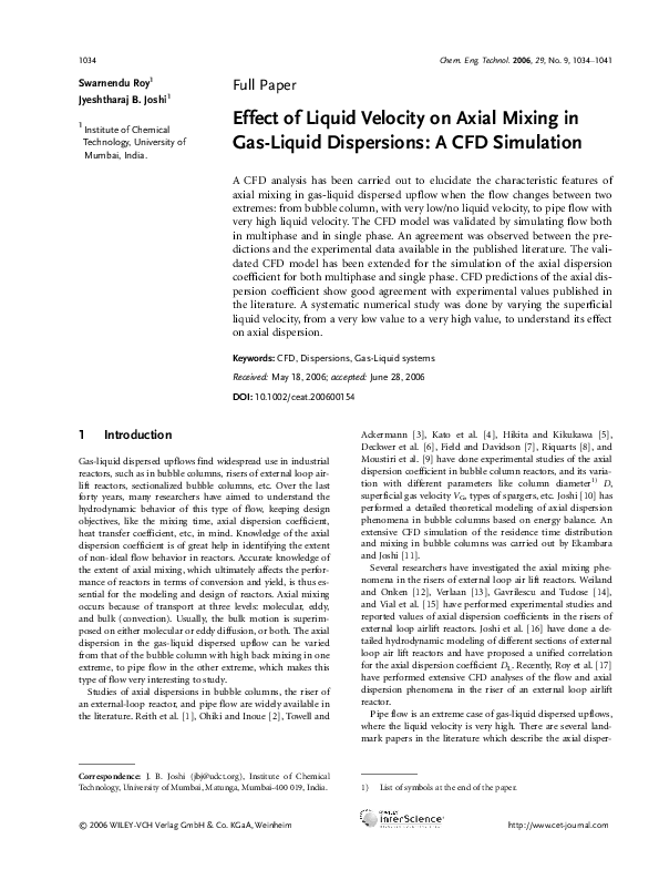 (PDF) Effect of Liquid Velocity on Axial Mixing in Gas-Liquid ...