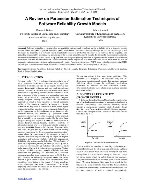 Pdf A Review On Parameter Estimation Techniques Of Software Reliability Growth Models