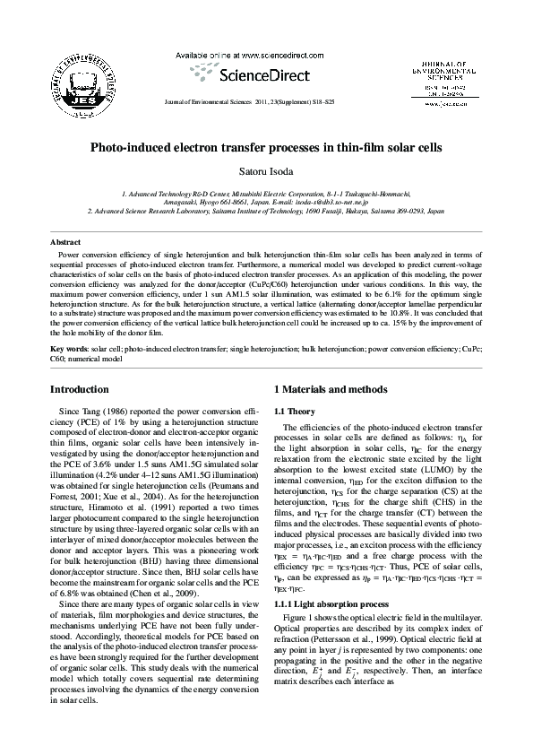 (PDF) Photo-induced electron transfer processes in thin-film solar cells
