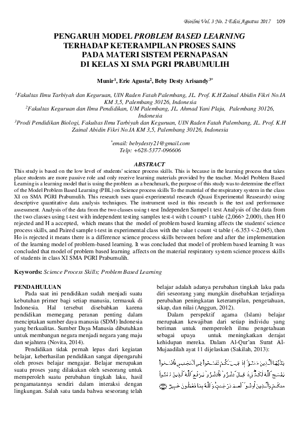 (PDF) Pengaruh Model Problem Based Learning Terhadap Hasil Belajar ...