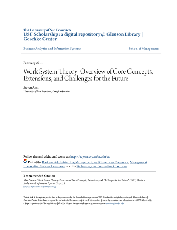(PDF) Work system theory: overview of core concepts, extensions, and ...
