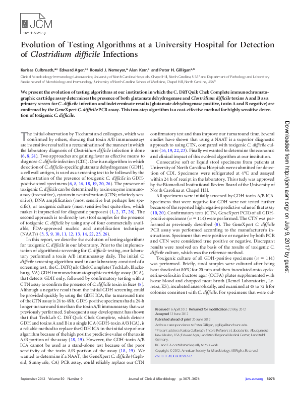 (PDF) Evolution of Testing Algorithms at a University Hospital for ...