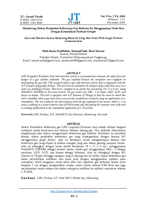 (PDF) GAS LEAK DETECTION SYSTEM MONITORING BASED IoT USING MCU NODES ...