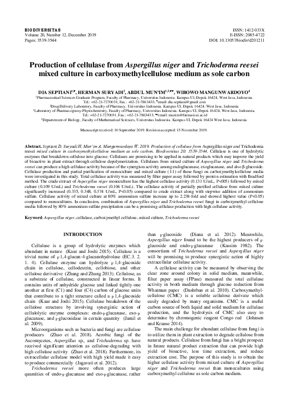 (PDF) Production of cellulase from Aspergillus niger and Trichoderma reesei mixed culture in ...
