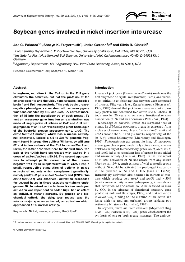 (PDF) Soybean genes involved in nickel insertion into urease