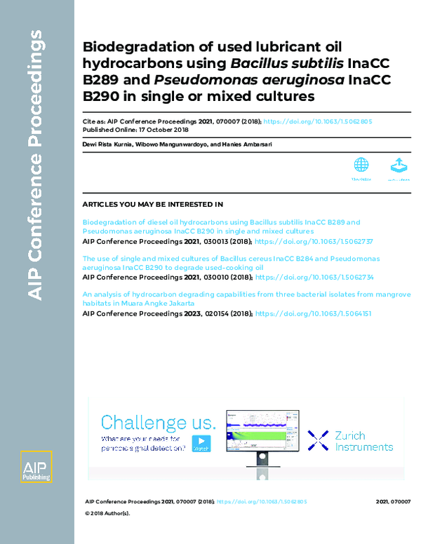 (PDF) Biodegradation of used lubricant oil hydrocarbons using Bacillus ...
