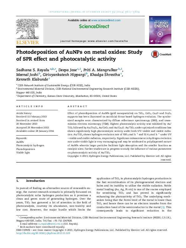 (PDF) Photodeposition of AuNPs on metal oxides: Study of SPR effect and ...