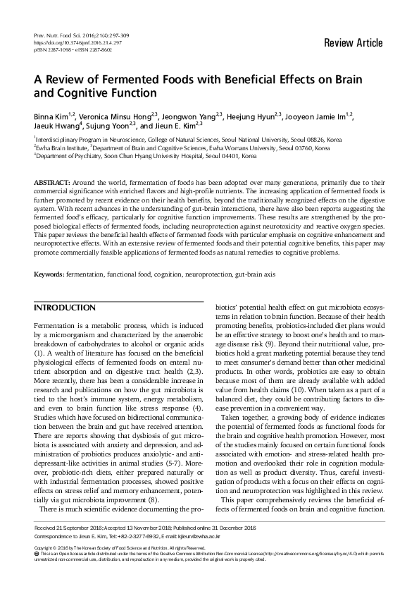 (PDF) A Review of Fermented Foods with Beneficial Effects on Brain and ...