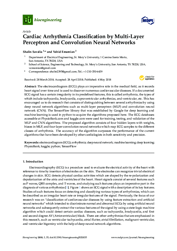 Pdf Cardiac Arrhythmia Classification By Multi Layer Perceptron And Convolution Neural