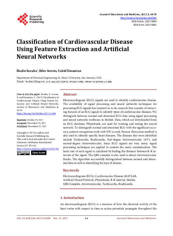 (PDF) Classification of Cardiovascular Disease Using Feature Extraction ...