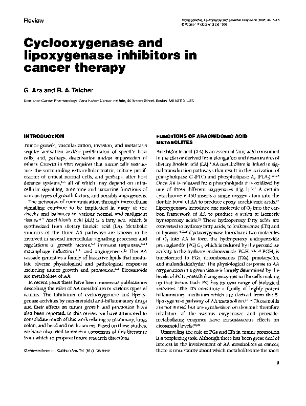 (PDF) Cyclooxygenase and lipoxygenase inhibitors in cancer therapy