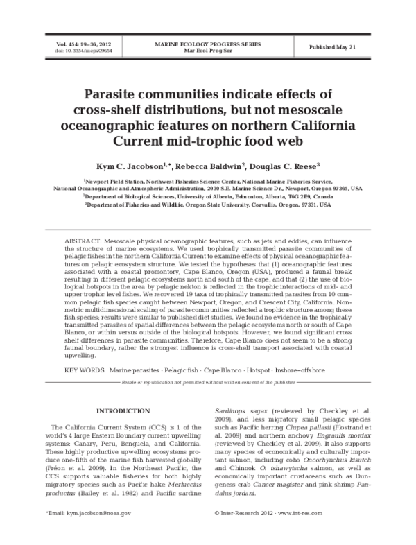 (PDF) Parasite communities indicate effects of cross-shelf ...